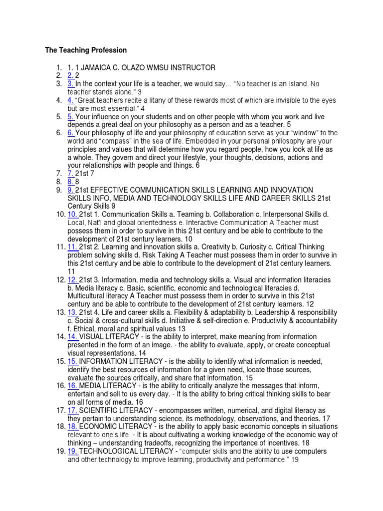 The Teaching Profession | PDF | Literacy | Teachers