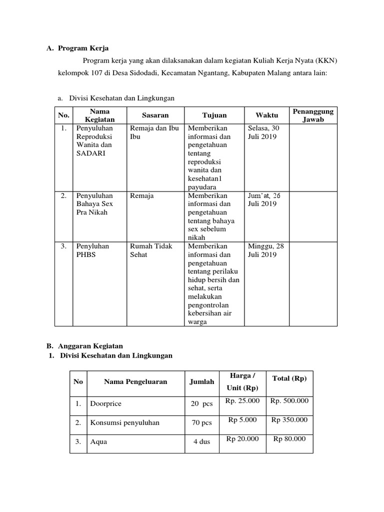 Contoh Penyusunan Proker | PDF
