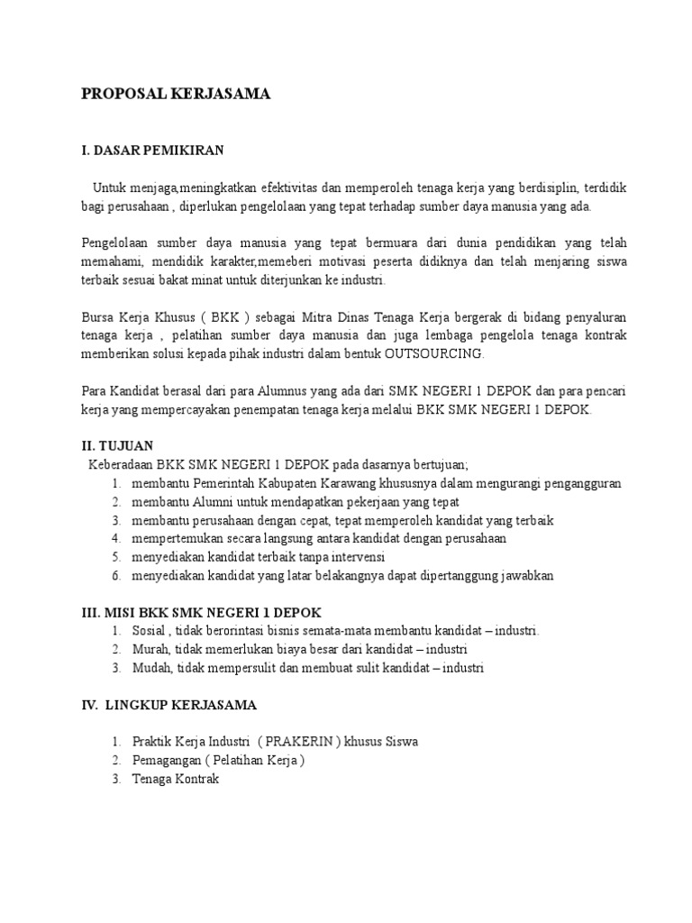 Proposal Kerjasama BKK | PDF