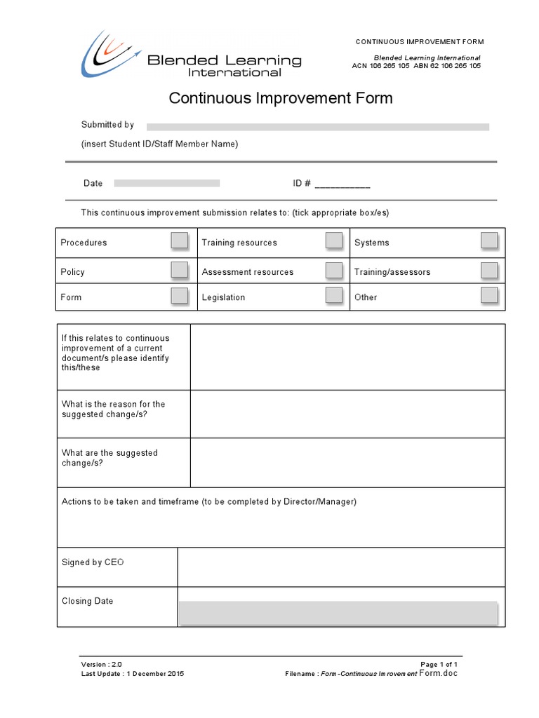 Continuous Improvement Submission Form | PDF