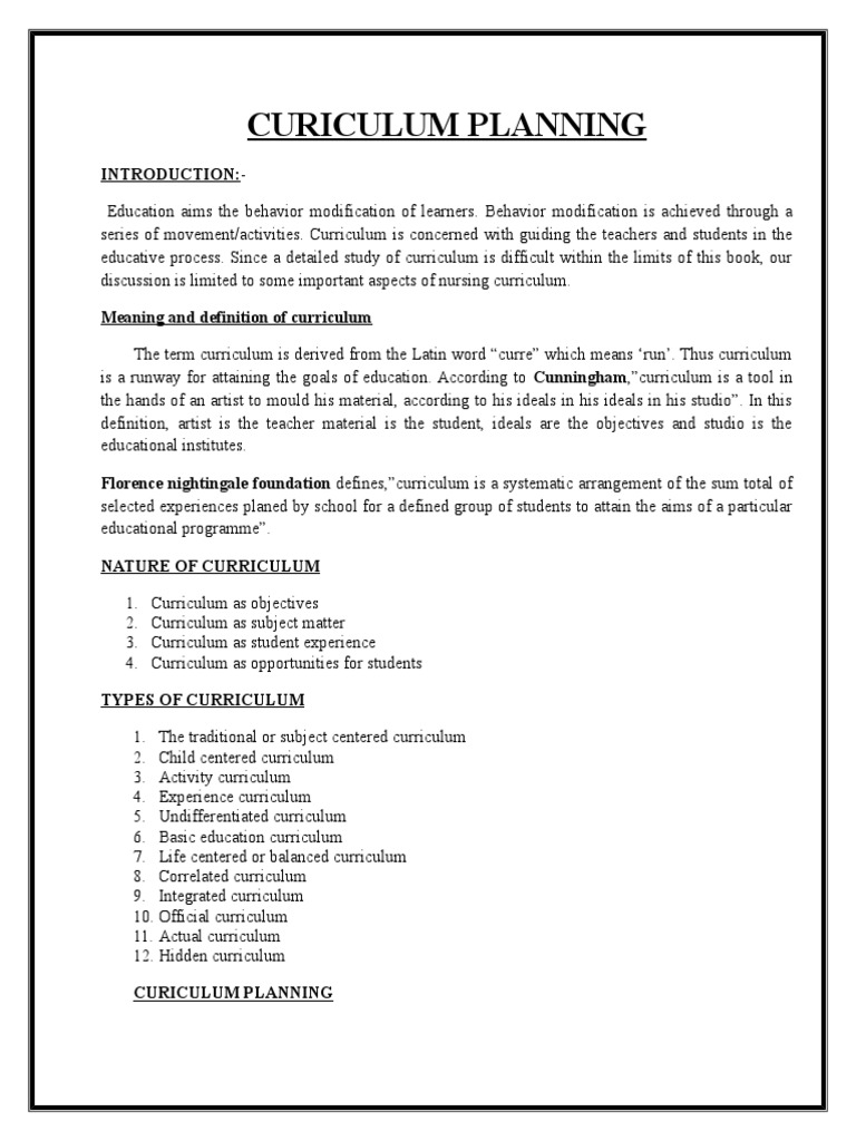 Curriculum Planning | PDF | Curriculum | Lesson Plan