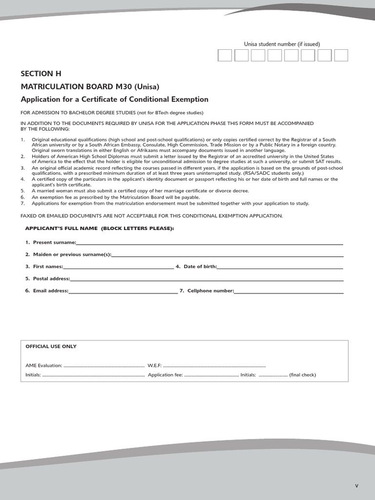 MyApplication Unisa Forms M30 | PDF | Academic Degree | University And ...