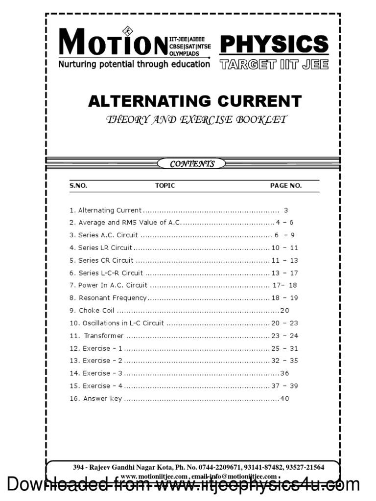 Alternating Current: Theory and Exercise Booklet | PDF | Series And ...
