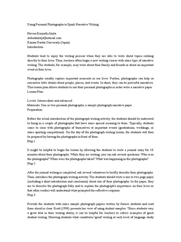 Using Personal Photographs To Spark Narrative Writing | PDF ...