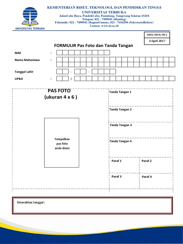 Formulir Pas Foto Dan Tanda Tangan PDF | PDF