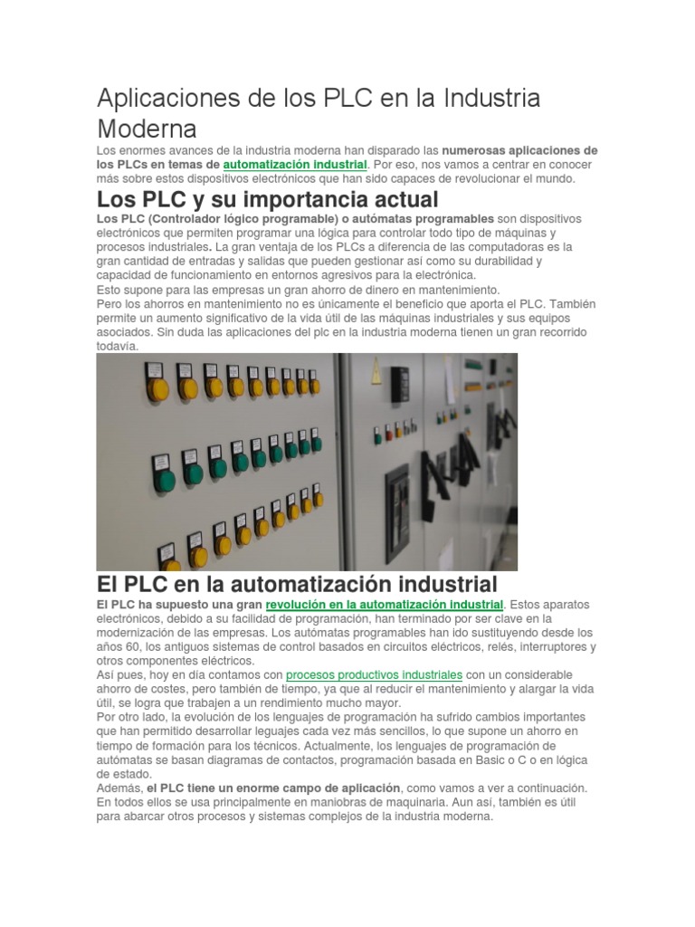 Aplicaciones de Los PLC en La Industria Moderna | Controlador lógico ...