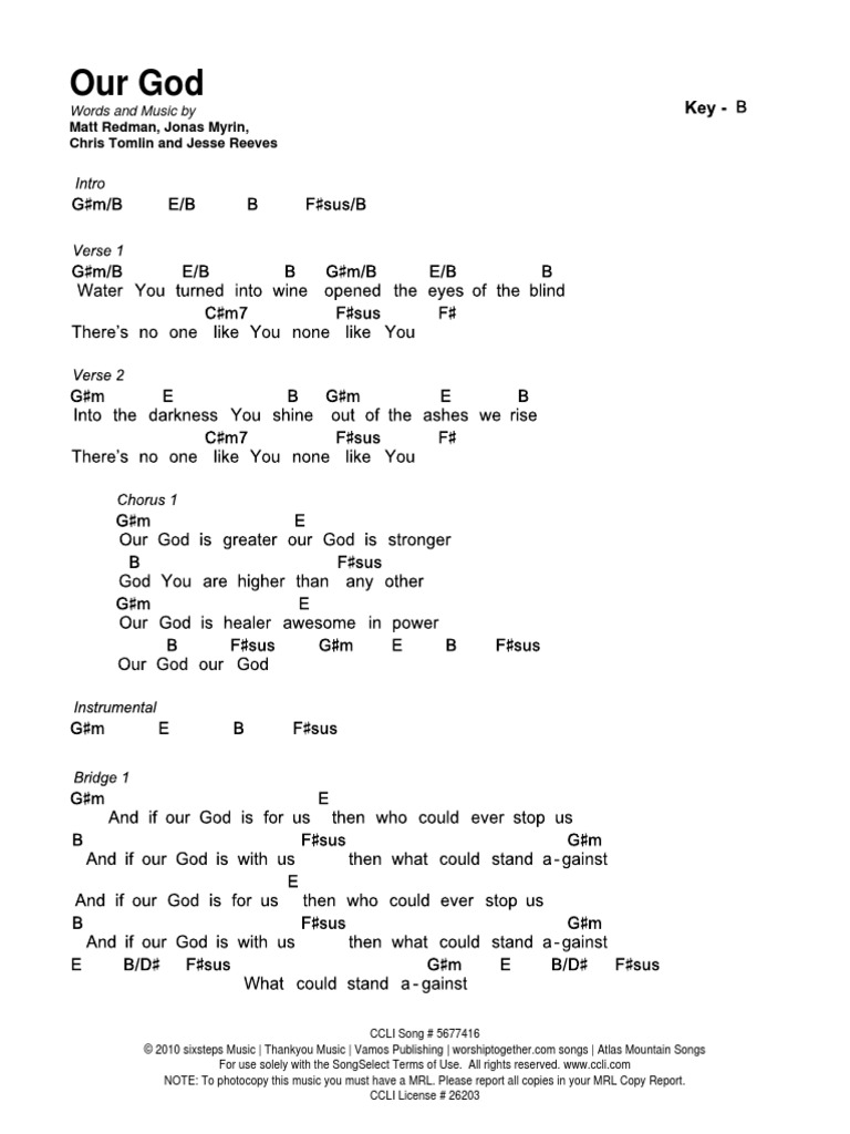 Our God - SongSelect Chart in B