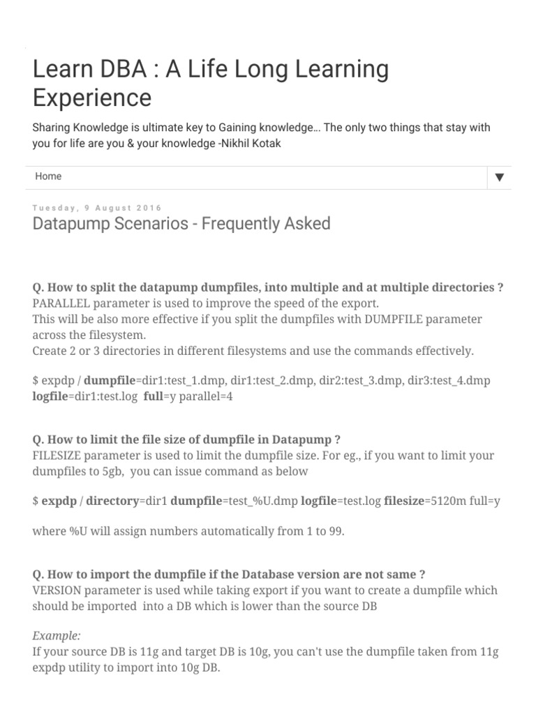 Datapump Scenarios - Frequently Asked | PDF | Areas Of Computer Science | Software