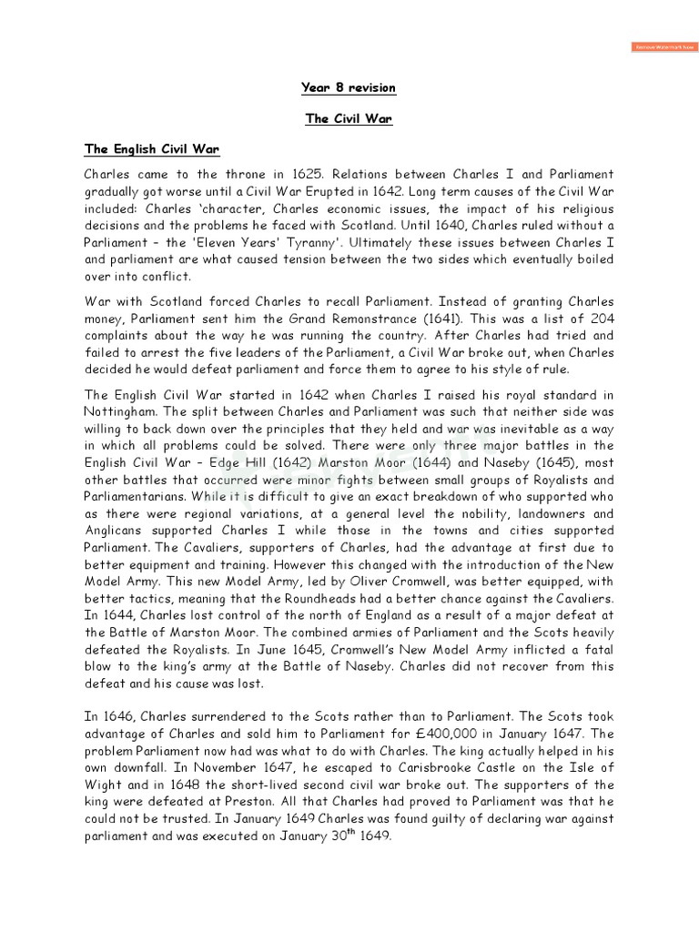 Year 8 History Revision Booklet | PDF | English Civil War | Oliver Cromwell
