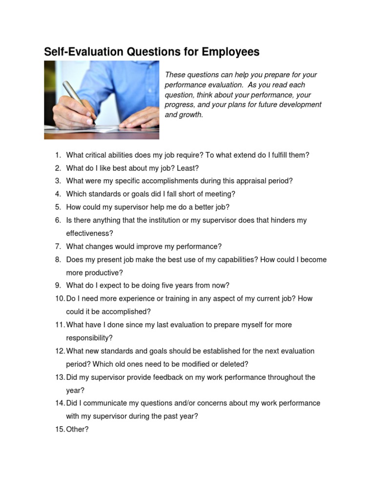 Self-Evaluation Questions For Employees | PDF