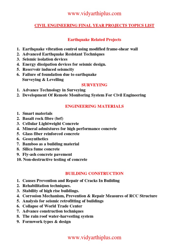 Civil Engineering Final Year Projects Topics List | PDF | Concrete ...