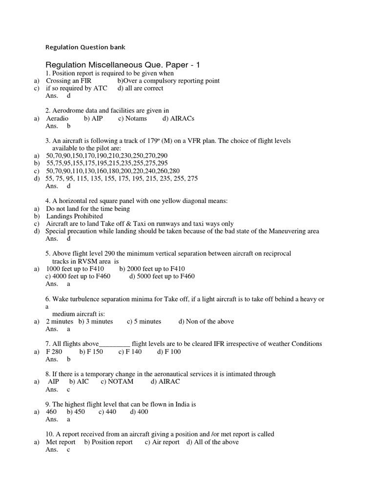 Regulation Question Bank | PDF | Visual Flight Rules | Instrument ...