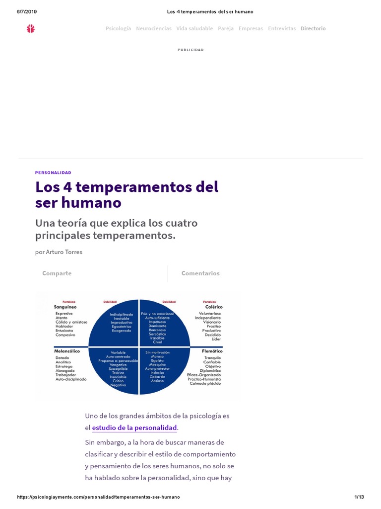 Los 4 Temperamentos Del Ser Humano Pdf Temperamento Homo Sapiens