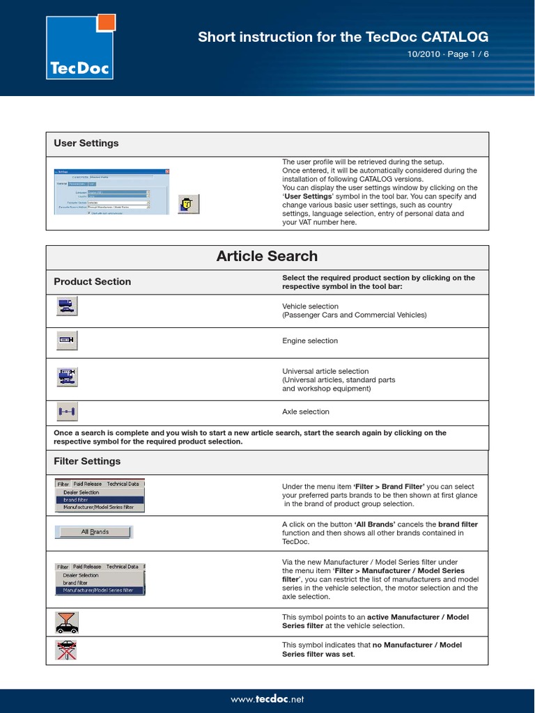 Short Instruction For The Tecdoc Catalog: Article Search | PDF | Specification (Technical ...