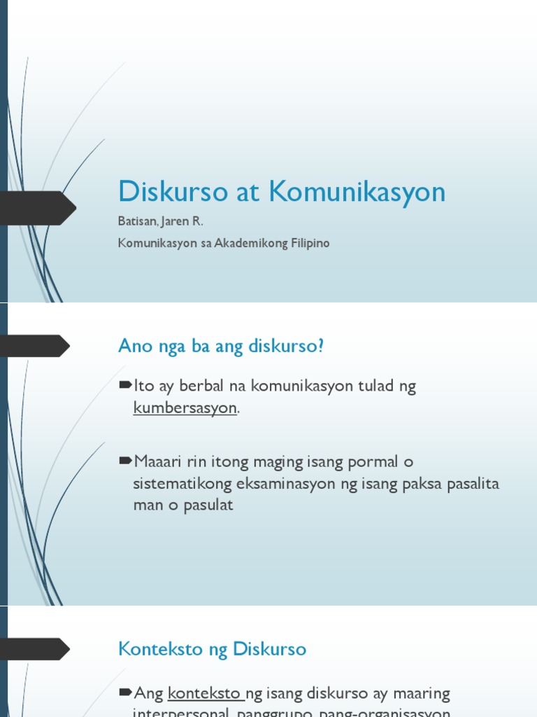 Diskurso at Komunikasyon | PDF