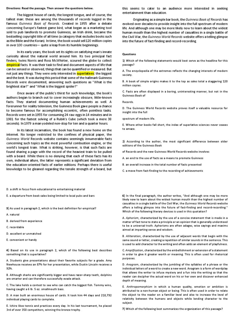 Directions: Read The Passage. Then Answer The Questions Below | PDF