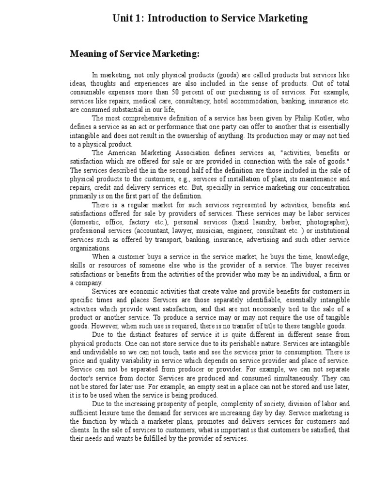 Unit 1: Introduction To Service Marketing | PDF | Customer | Marketing