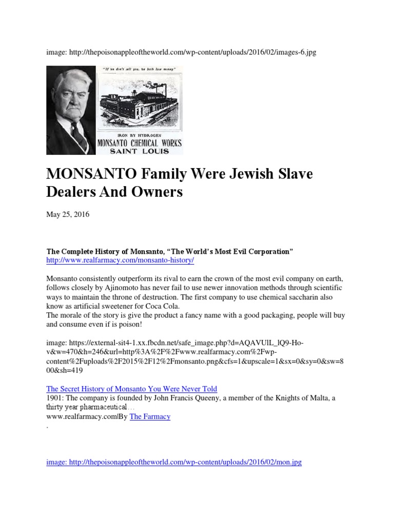 Monsanto Family's Slave Trade History | PDF | Genetically Modified ...