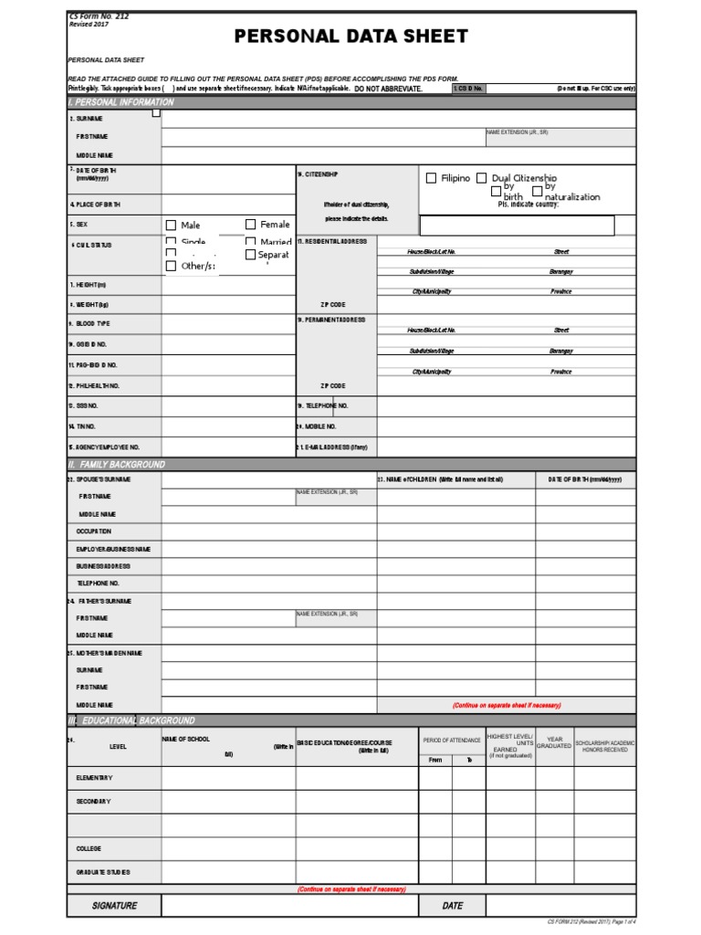 CS Form No. 212 Revised Personal Data Sheet - New | PDF | Crime ...