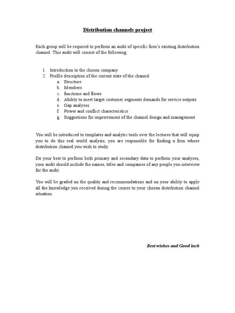 Distribution Channels Project: Best Wishes and Good Luck | PDF