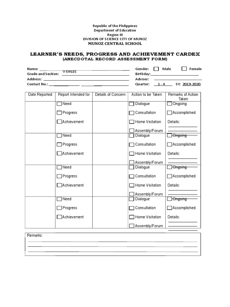 Anecdotal Record RPMS Module12 | PDF