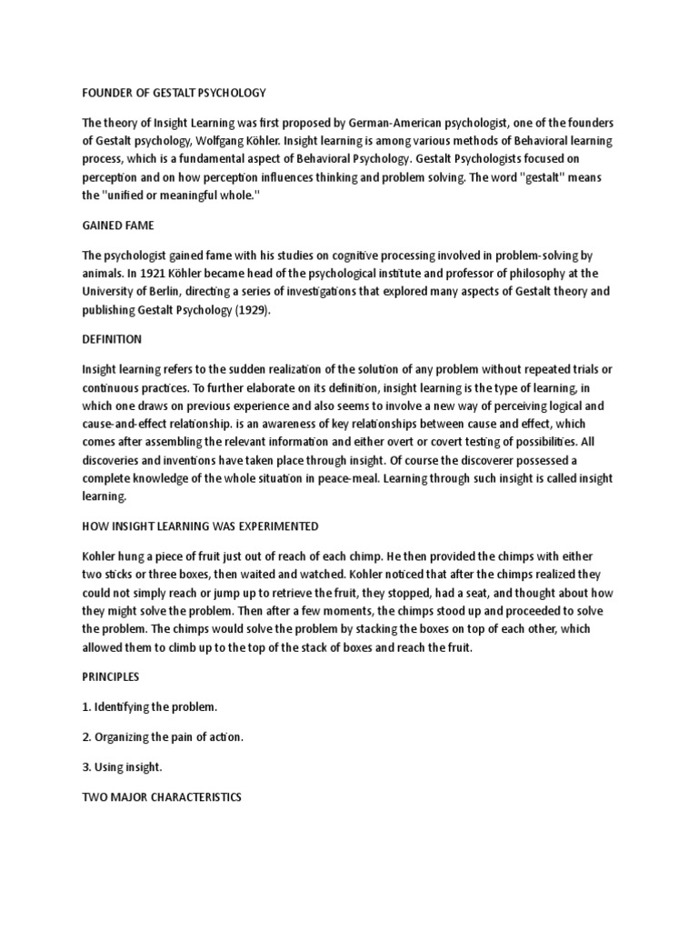 Insight Learning Theory | Download Free PDF | Insight | Learning