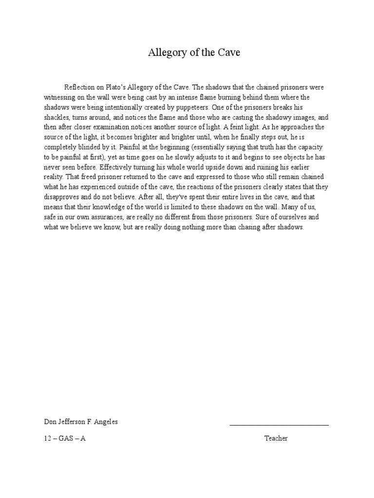 Plato's Cave: Reflection & Insights | PDF | Philosophy