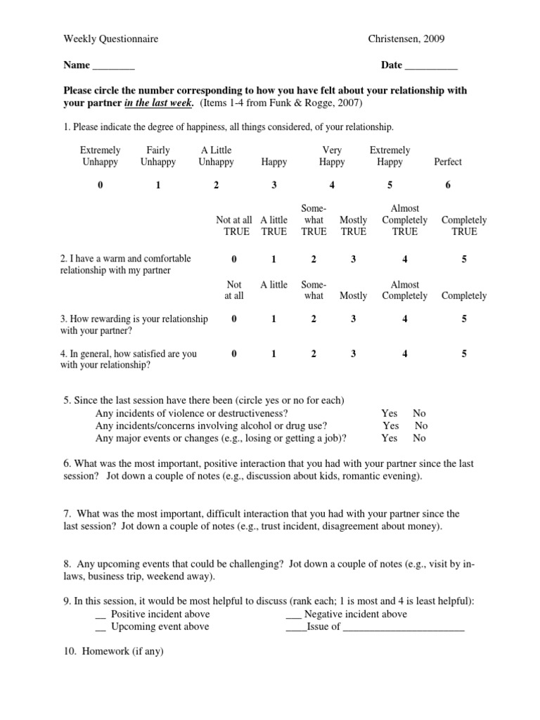Weekly Questionnaire | PDF | Psychology | Behavioural Sciences