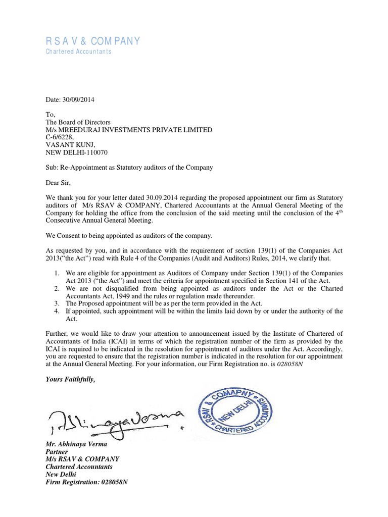 Consent Letter of Auditor-MREEDURAJ-FINAL | PDF