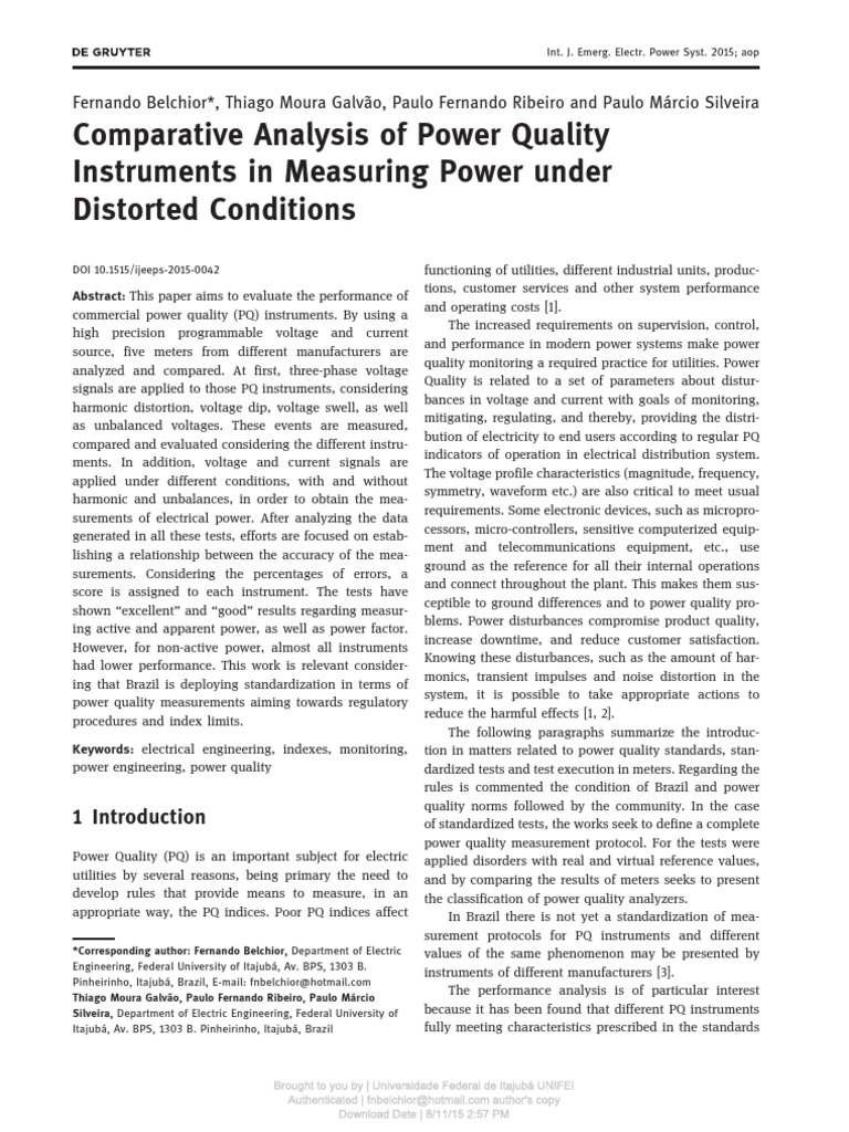 Comparative Analysis of Power Quality Instruments in Measuring Power ...