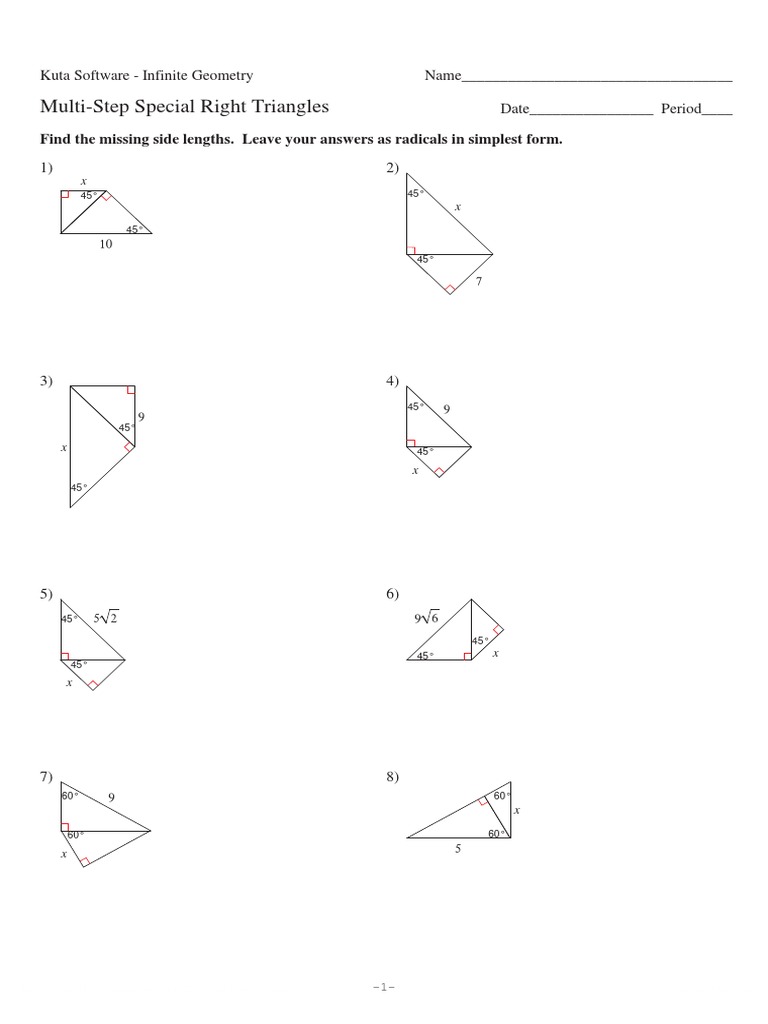 Special Right Triangles 2 Multi-Step No Key | PDF | Euclidean Geometry ...