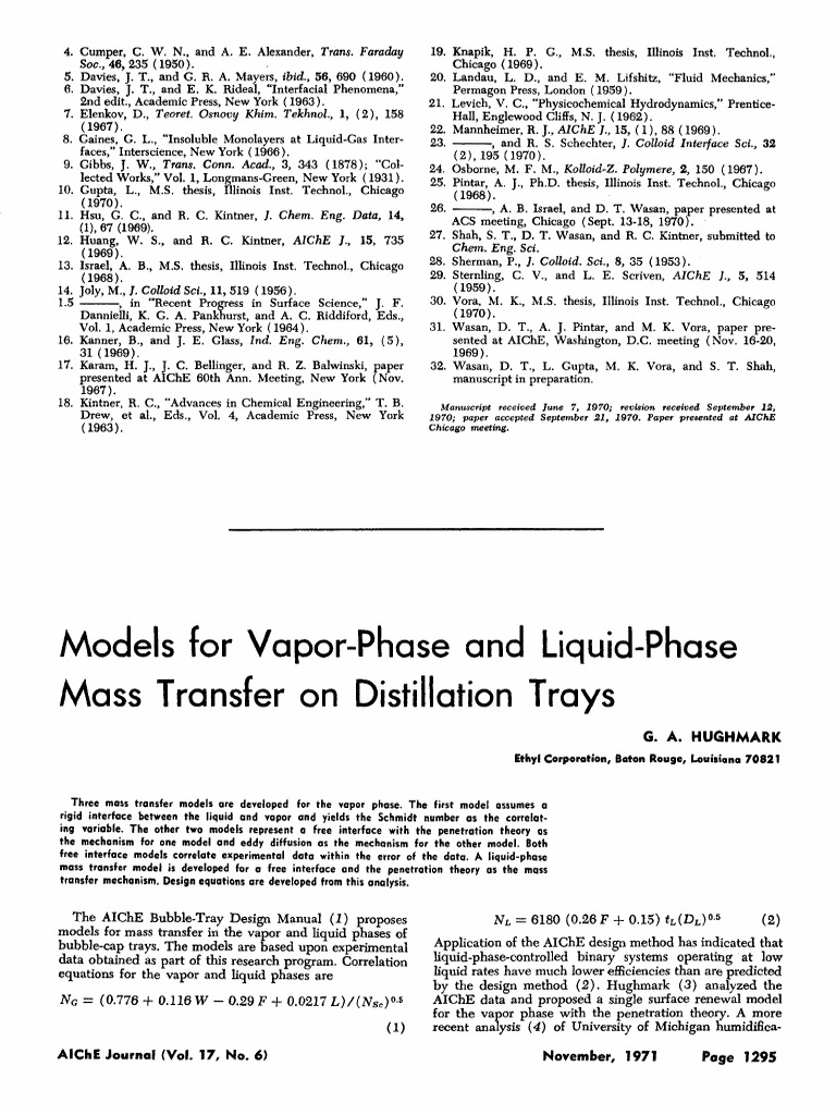 Mass Transfer Models for Distillation | PDF | Liquids | Gases