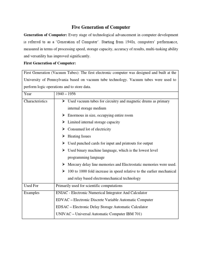 Five Generation of Computer | Download Free PDF | Microprocessor ...