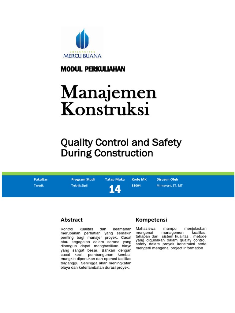 Modul 14 Quality Control and Safety During Construction | PDF