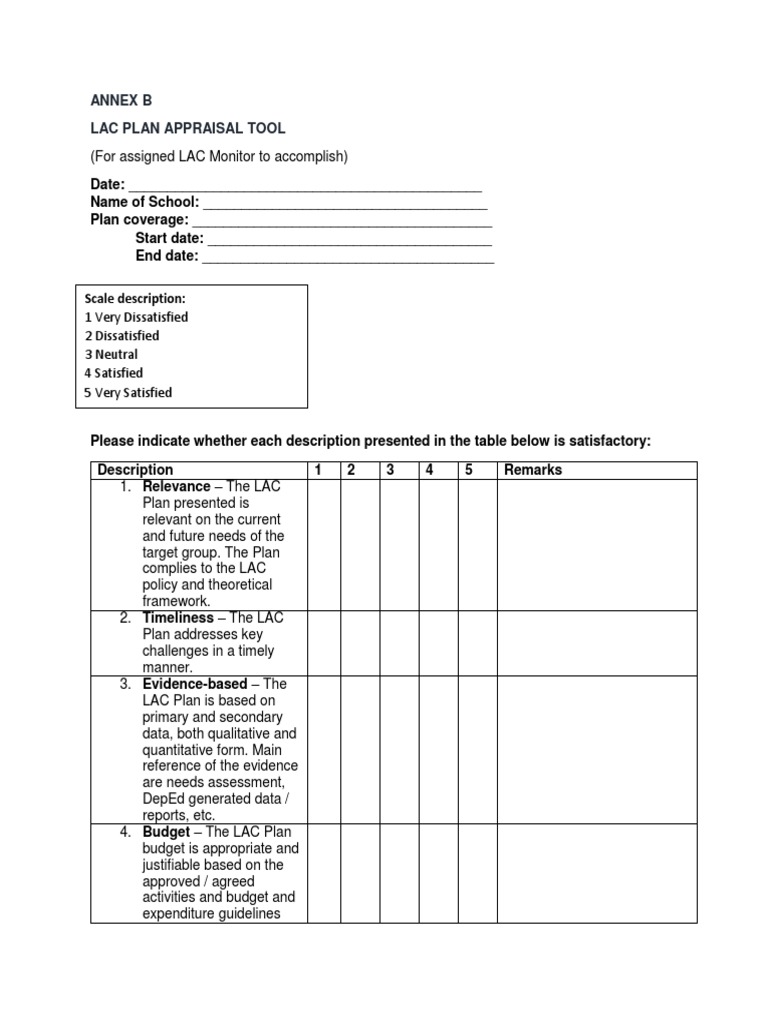 Lac Annex | PDF | Needs Assessment | Evaluation