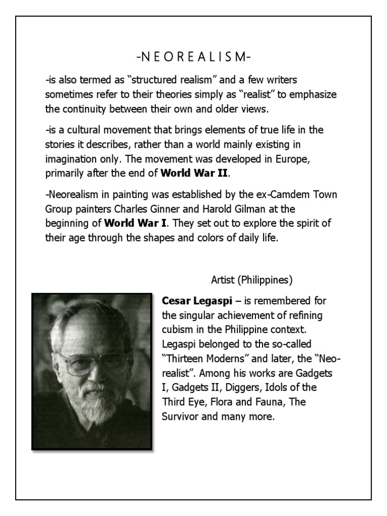 Neorealism-: Cesar Legaspi - Is Remembered For | PDF | Paintings ...