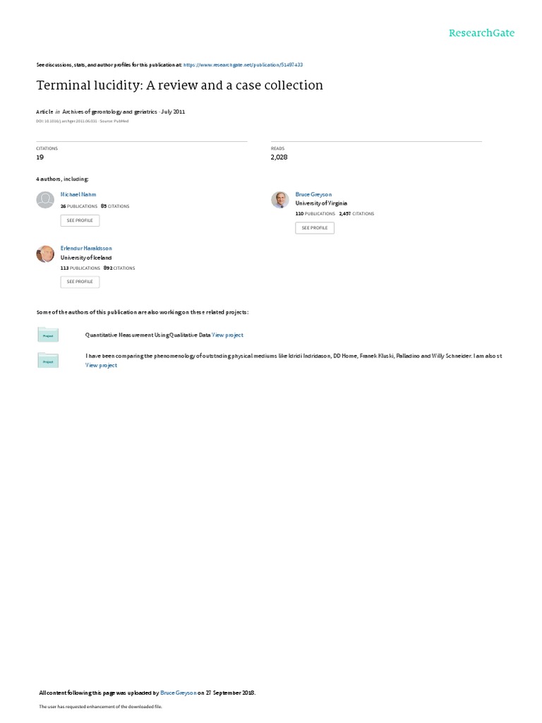 Terminal Lucidity: A Review and A Case Collection: Article | PDF ...