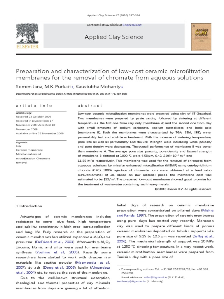 Preparation and Characterization of Low-Cost Ceramic Microfiltration ...
