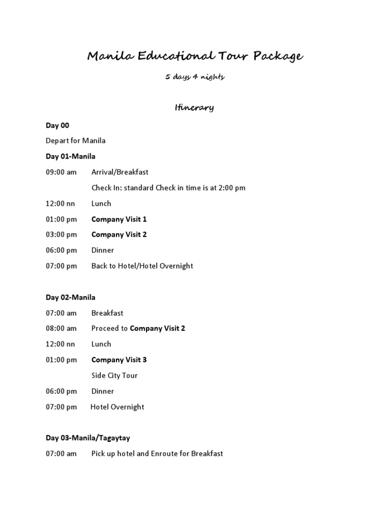 Manila 5-Day Educational Tour Package | PDF