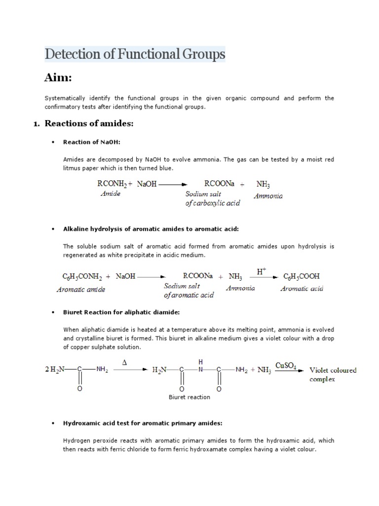 Detection of Functional Groups-Organic | PDF | Amine | Aldehyde