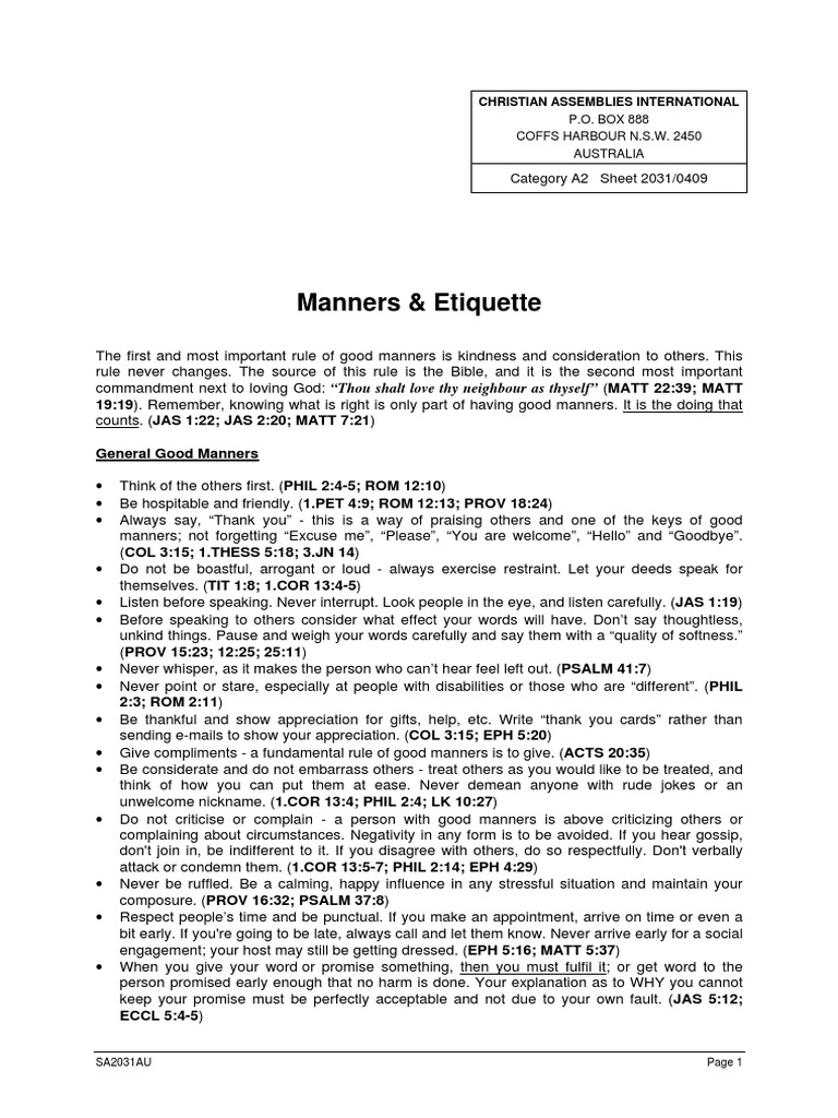 A Comprehensive Guide to Manners and Etiquette | PDF | Etiquette | Foods
