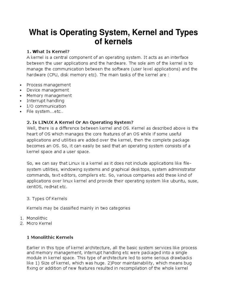 Note On Operating System and Kernel | PDF | Kernel (Operating System ...
