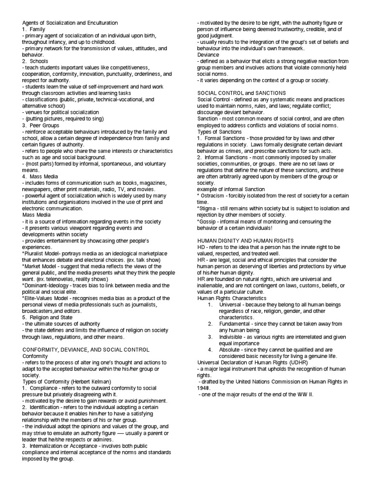 Agents of Socialization and Enculturation | PDF | Socialization ...