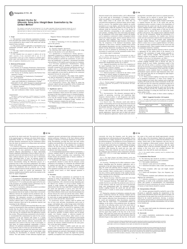 ASTM-E114-95 Standard Practice For Ultrasonic Pulse-Echo Straight-Beam Examination by The ...