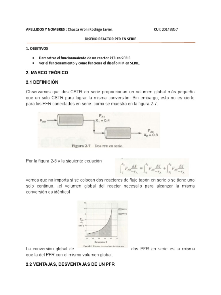 PFR en Serie Lab | PDF | Reactor Quimico | Física Aplicada e ...