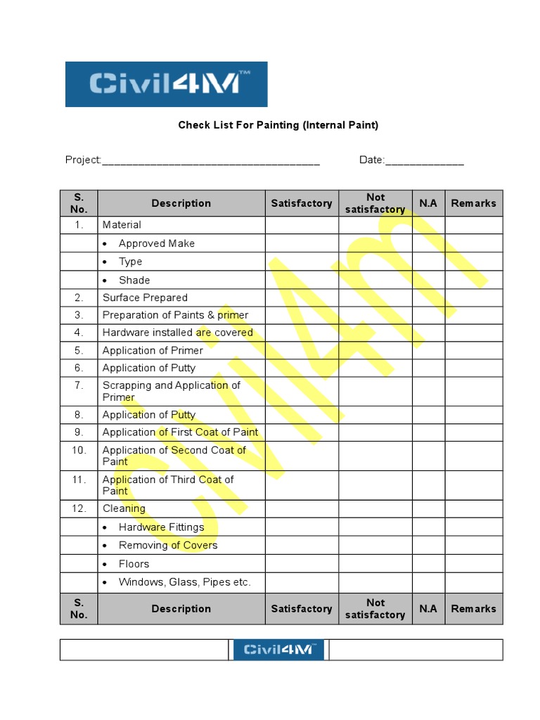22 Checklist For Painting - Internal | PDF
