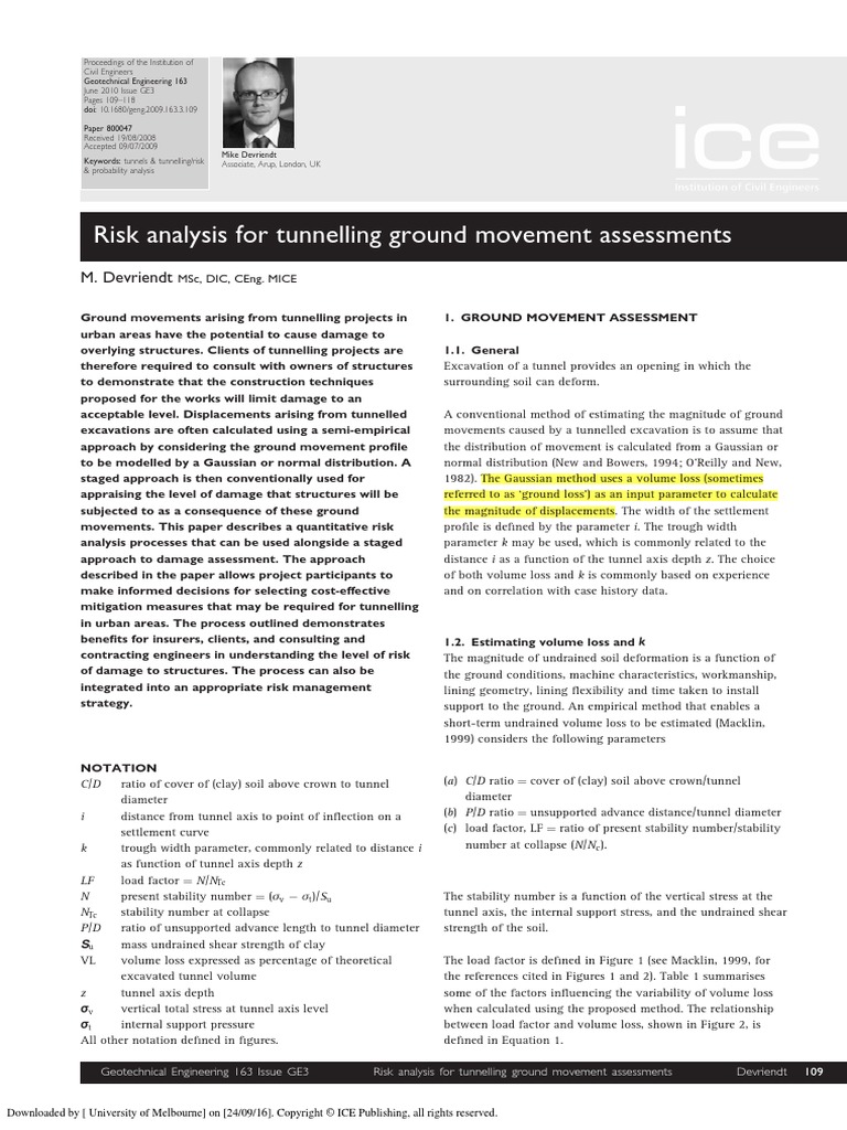 Devriendt, M. (2010) - Risk Analysis For Tunnelling Ground Movement ...