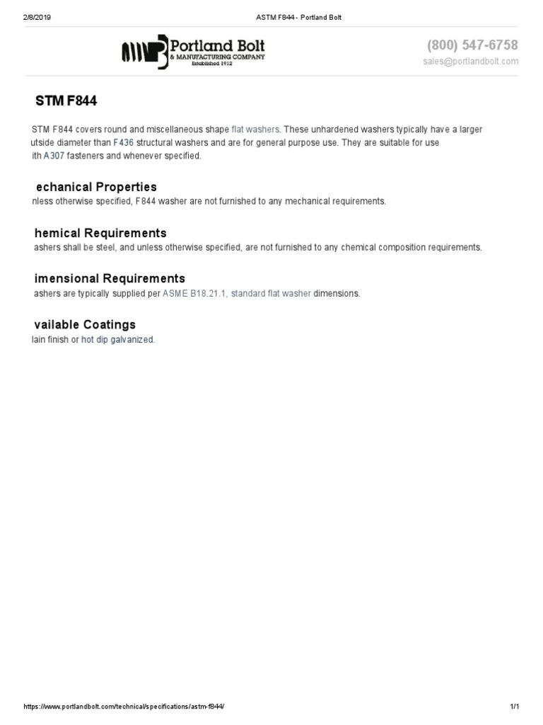 ASTM F844 - Portland Bolt | PDF | Technology & Engineering