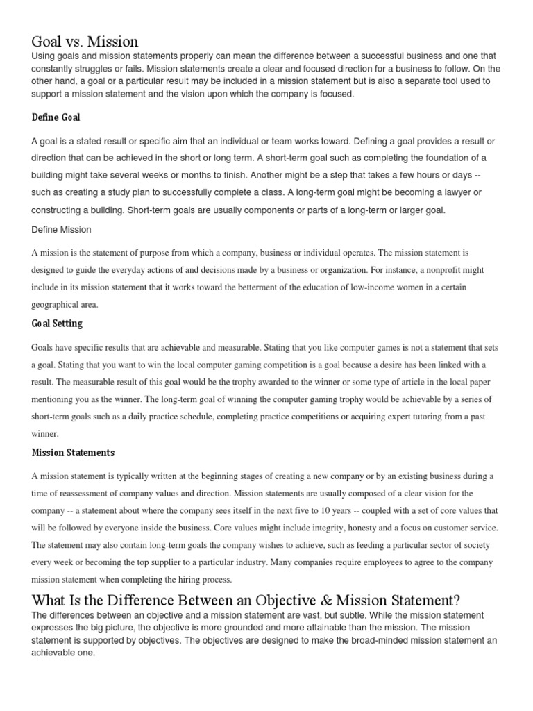 Defining Goals, Missions, Objectives and Strategies: A Guide to ...