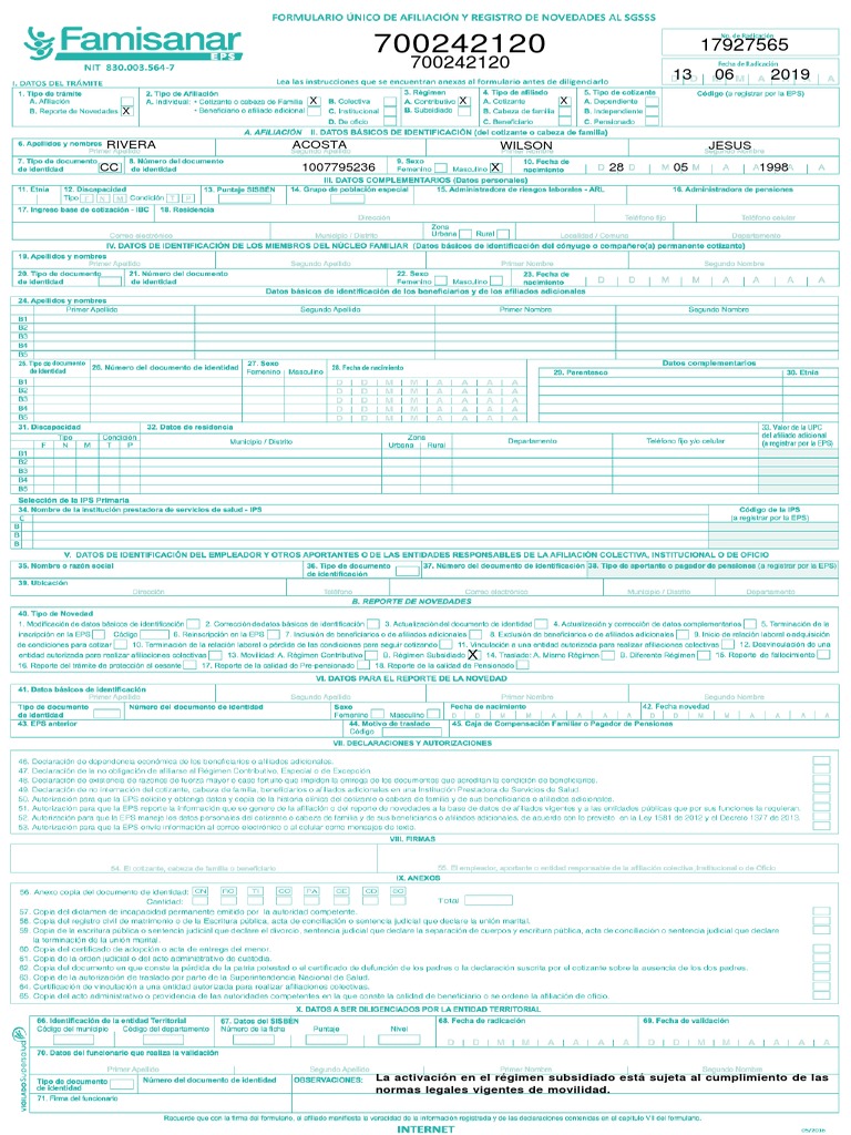 Famisanar Formulario PDF | PDF